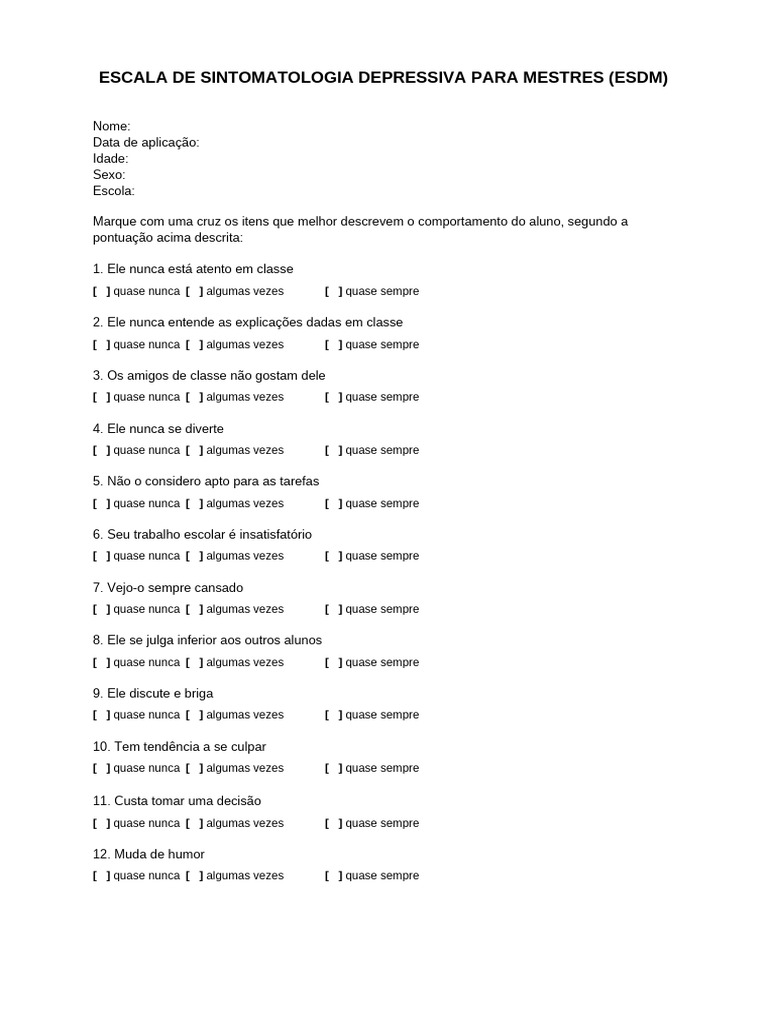 Escala Esdm - Escala de Sintomatologia Depressiva para Professores | PDF