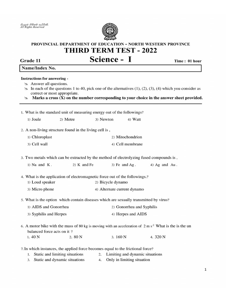 2022 NWP Science English Medium | PDF