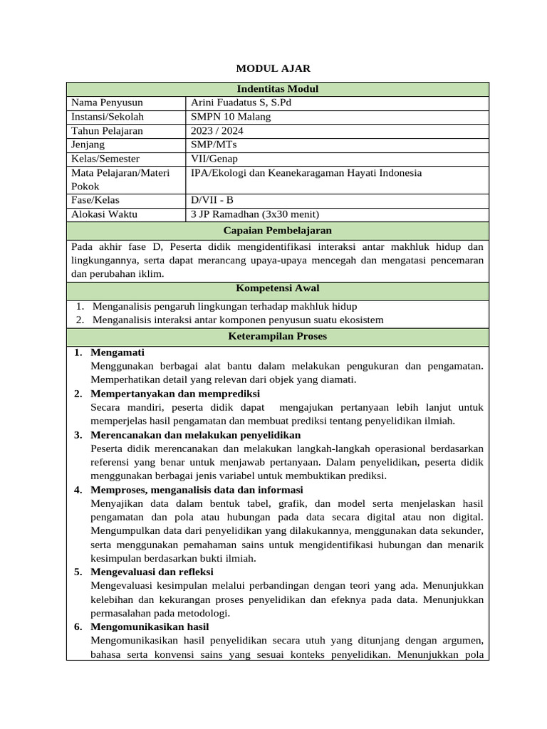 Modul Ajar Ekologi | PDF | Sains & Matematika