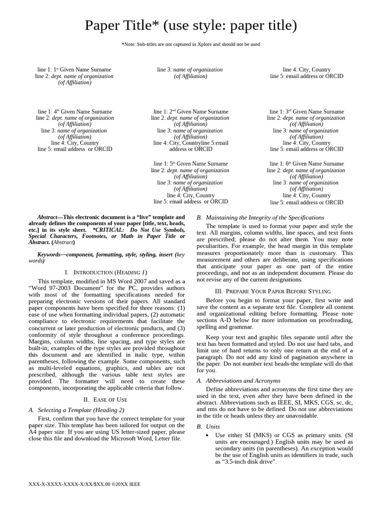 A4 Conference Paper Template Guide | PDF | Bracket | Note (Typography)