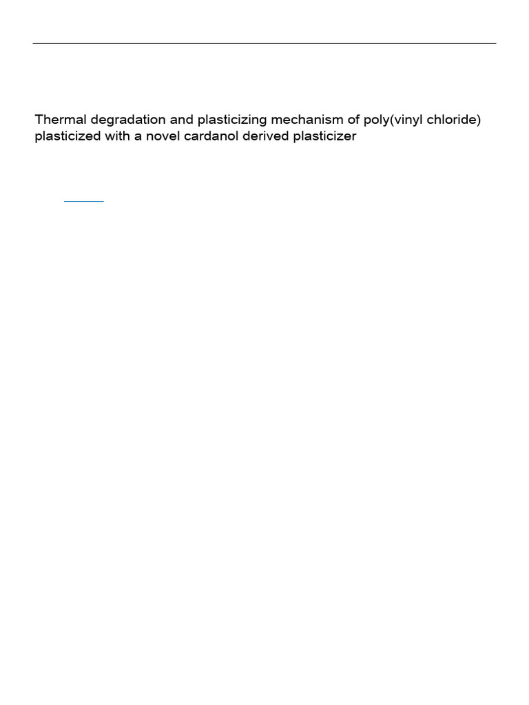 Thermal Degradation and Plasticizing Mechanism of Poly (Vinyl Chloride ...