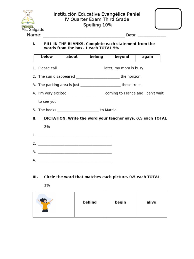 Spelling Iv Quarter Exam | PDF | Self-Improvement