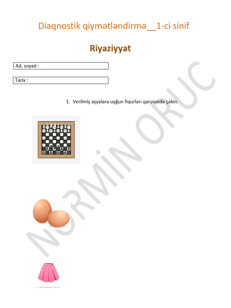 DQ 1-Ci Sinif Riyaziyyat Nərmin Oruc Vəsait | PDF