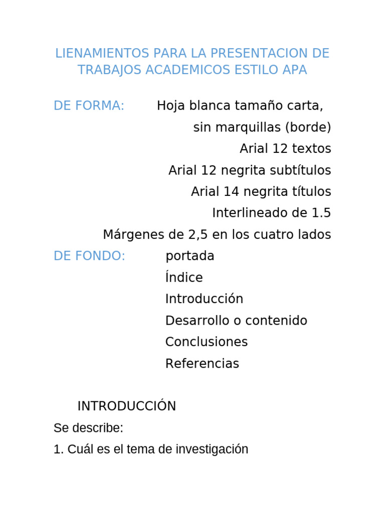 Lienamientos para La Presentacion de Trabajos Academicos Estilo Apa | PDF