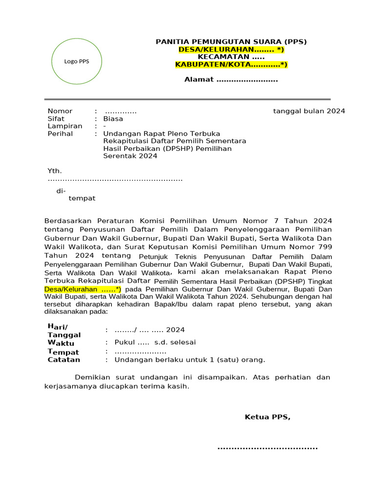 03 Draft Undangan DPSHP PPS | PDF