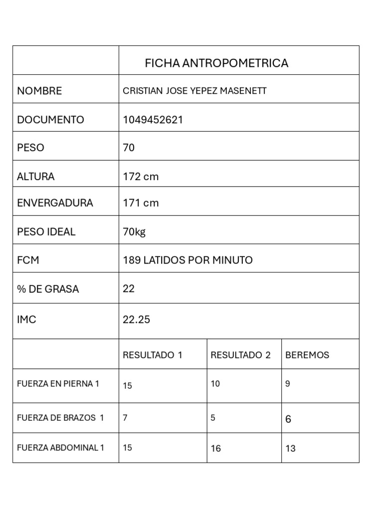 Ficha Antropométrica de Valoración de La Condición Física. | PDF