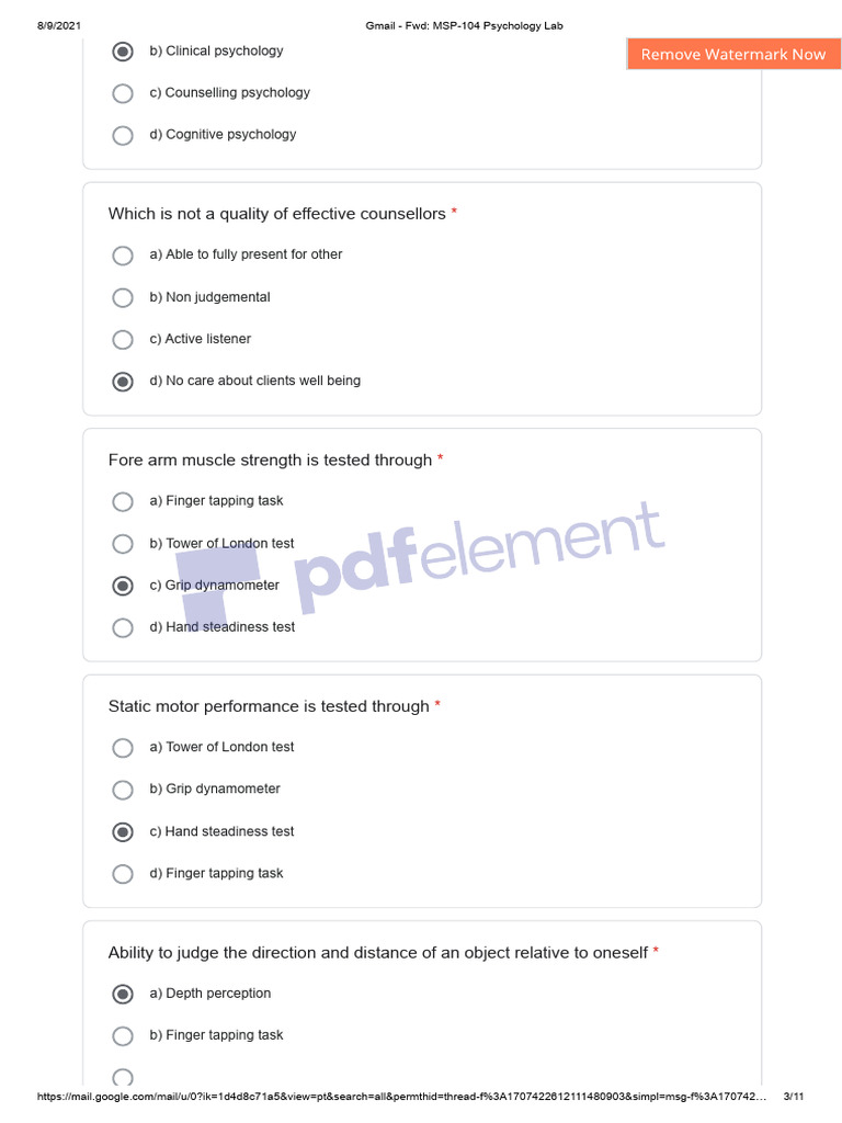 Psychology Lab Quiz Questions | PDF | Psychology | Psychotherapy
