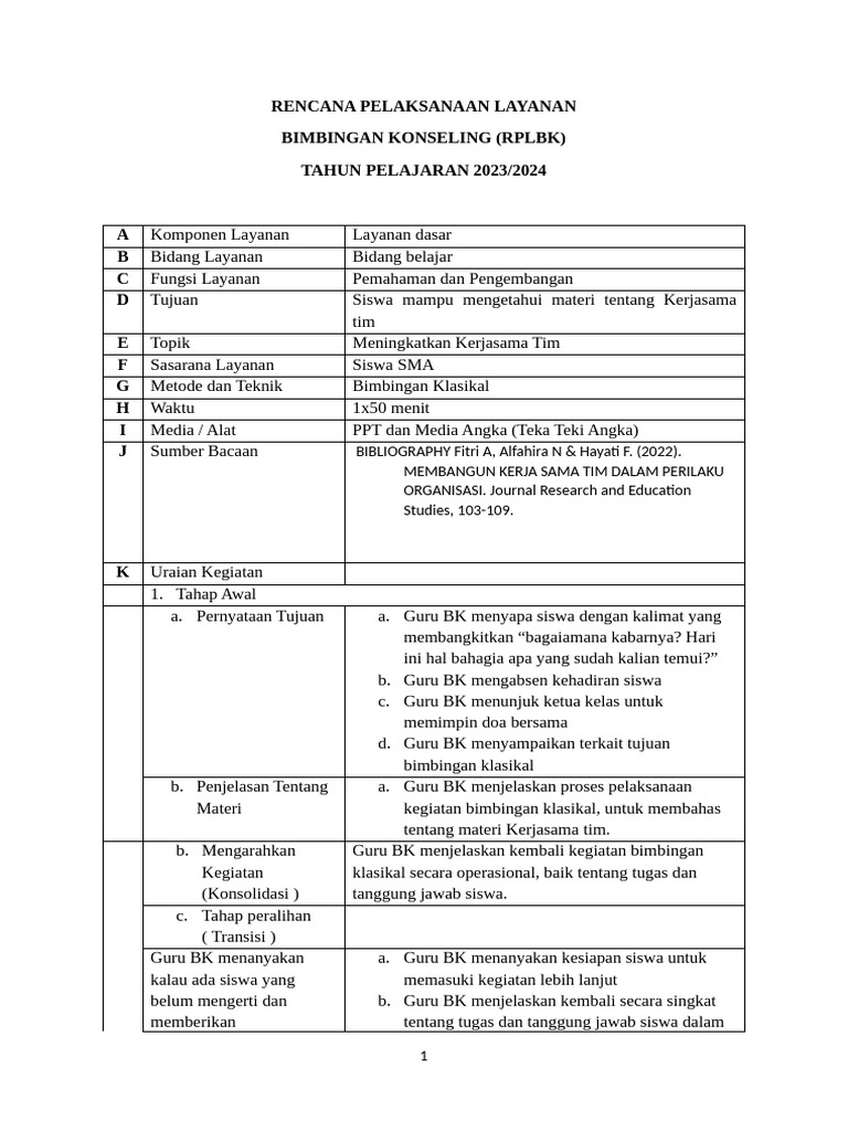 RENCANA PELAKSANAAN LAYANAN BK Prisos - Azin | PDF | Karier & Perkembangan