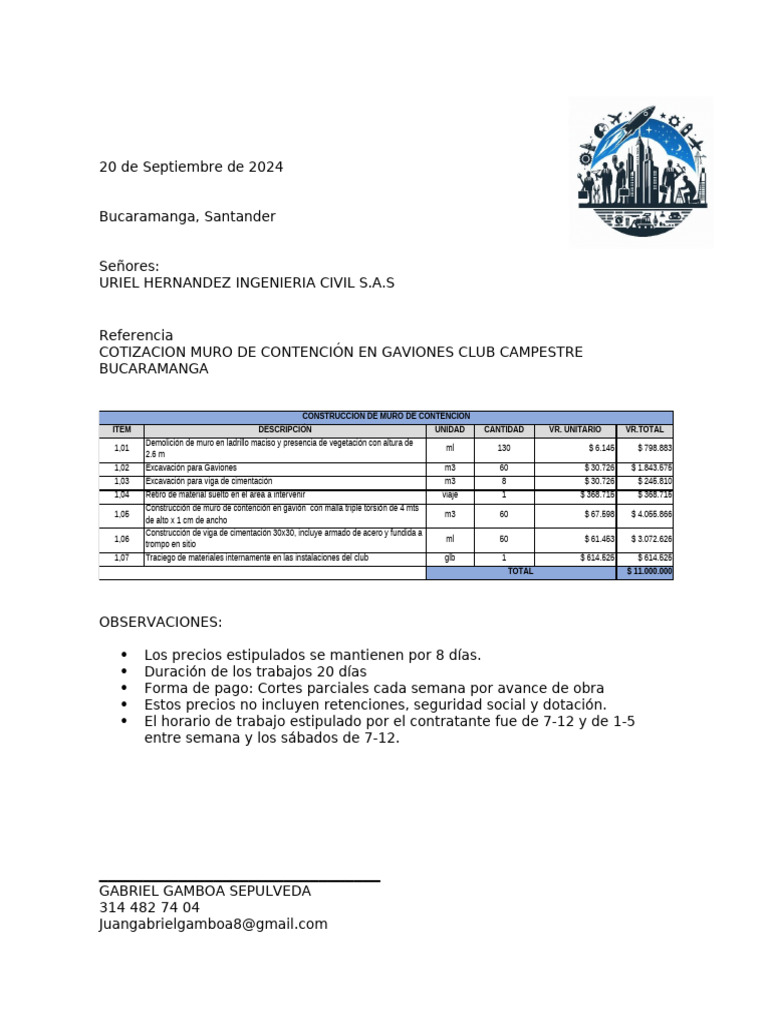 Cotizacion Gabriel Gamboa | PDF