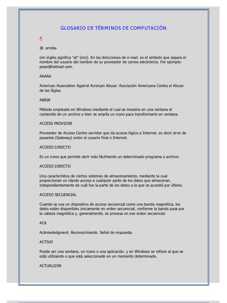 Glosario de Términos de Computación | PDF | Memoria del ordenador ...