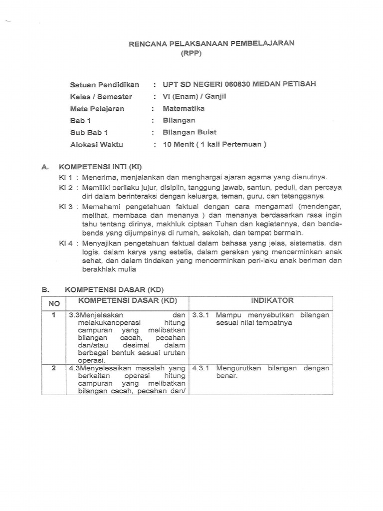 RPP Kelas 6 | PDF