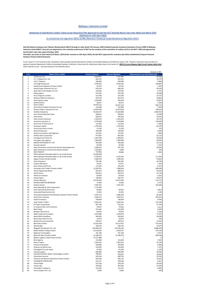 Other OC Claim - Distribution List 3 | PDF