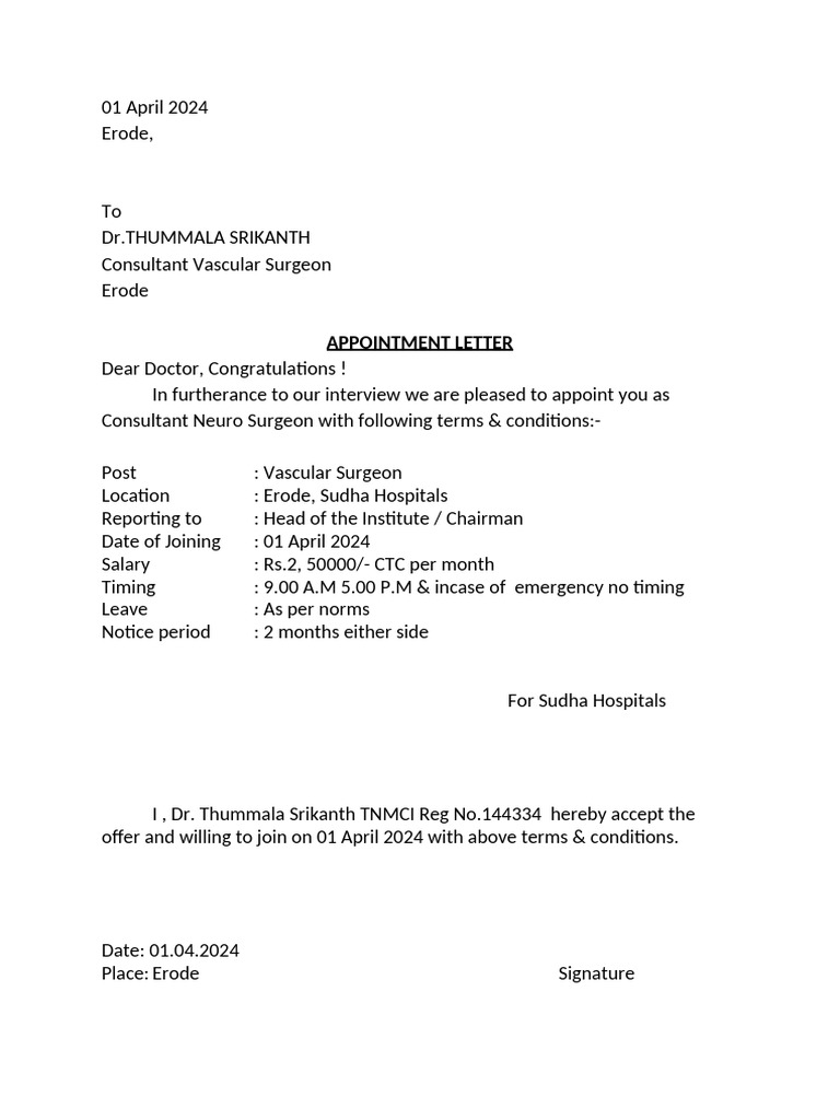 Liver Surgeon Appointment Letter | PDF | Clinical Medicine | Medical ...