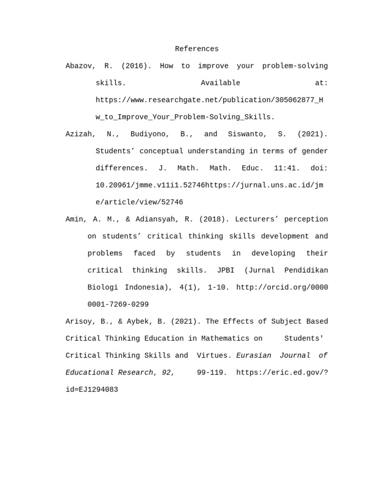 References | PDF | Master's Degree | Critical Thinking