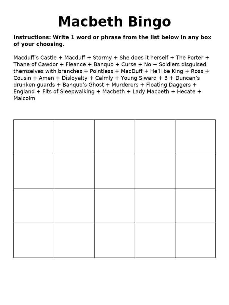 Macbeth Bingo | PDF