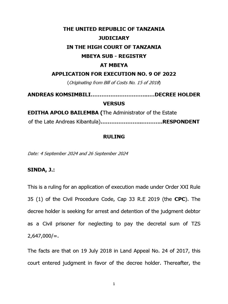 Ruling on Execution Application CPC | PDF | Judgment (Law) | Evidence (Law)