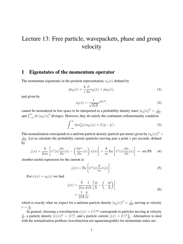 8.04 Spring 2024 Lecture 13 Free Particles Wavepackets Group Velocity | PDF | Wave Function ...