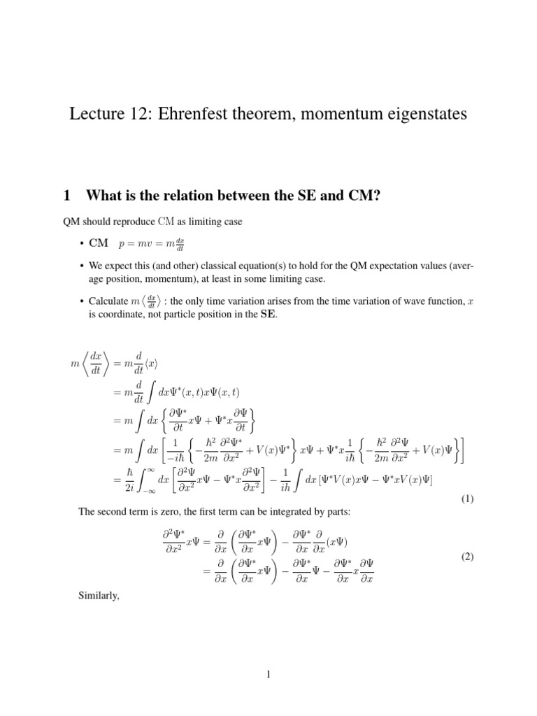 8.04 Spring 2024 Lecture 12 Ehrenfest Theorem Momentum Eigenstates ...