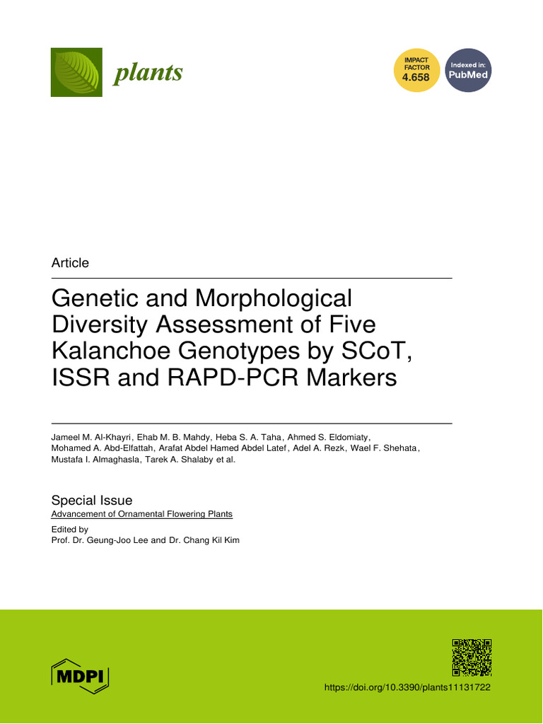 Genetic and Morphological Diversity Assessment of Five Kalanchoe Genotypes by Scot, Issr and ...