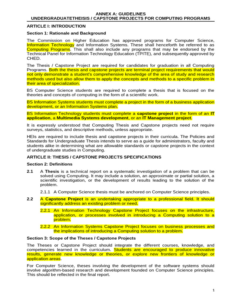CHED Capstone Project Guidelines | PDF | Software | Information