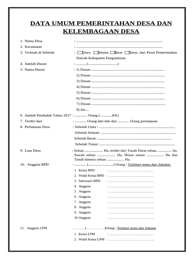 1.data Umum Pemerintahan Desa | PDF