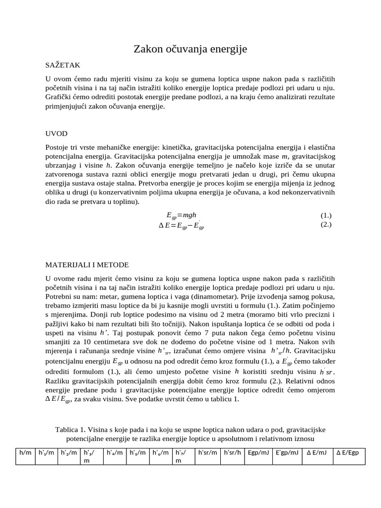 Zakon Očuvanja Energije | PDF