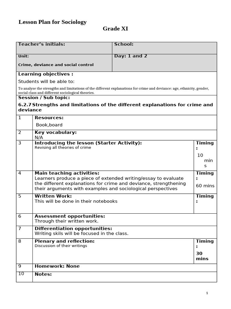 Sociology 1 | PDF | Sociology | Lesson Plan