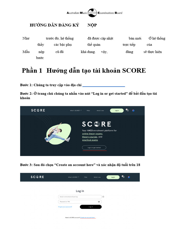 Hướng Dẫn Đăng Ký Và Nộp Bài Thi AMEB Trên Score | PDF