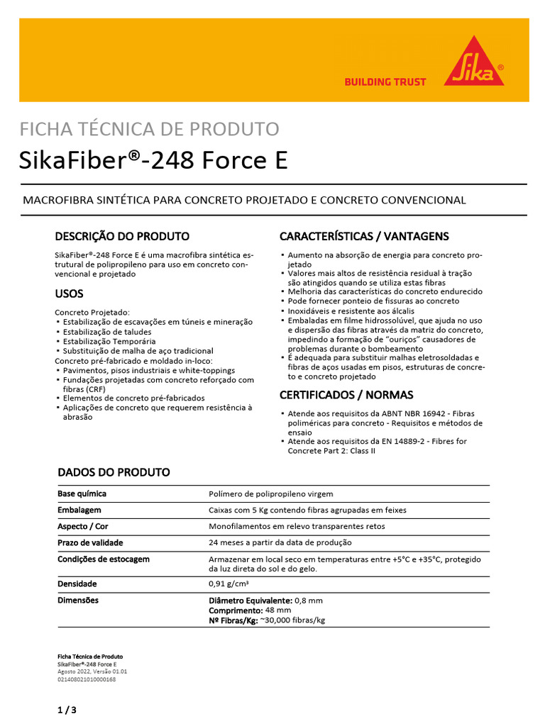 Sikafiber 248 Forcee | PDF | Concreto | Aço