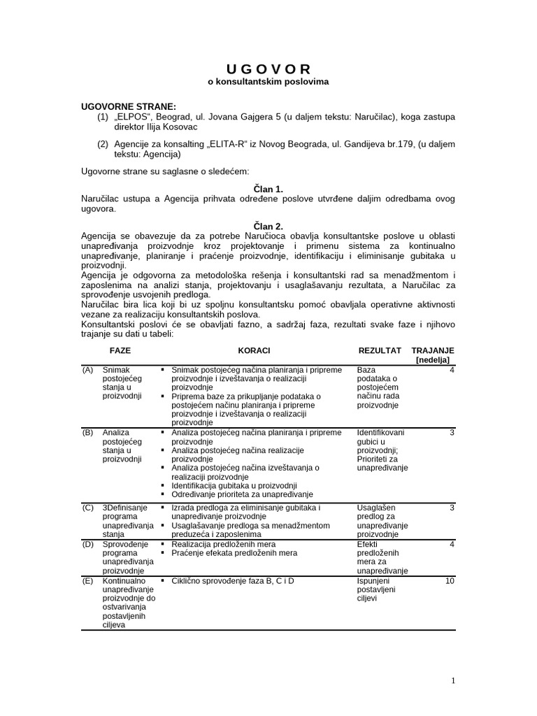 Elpos Predlog Ugovora Konsultantski Poslovi | PDF