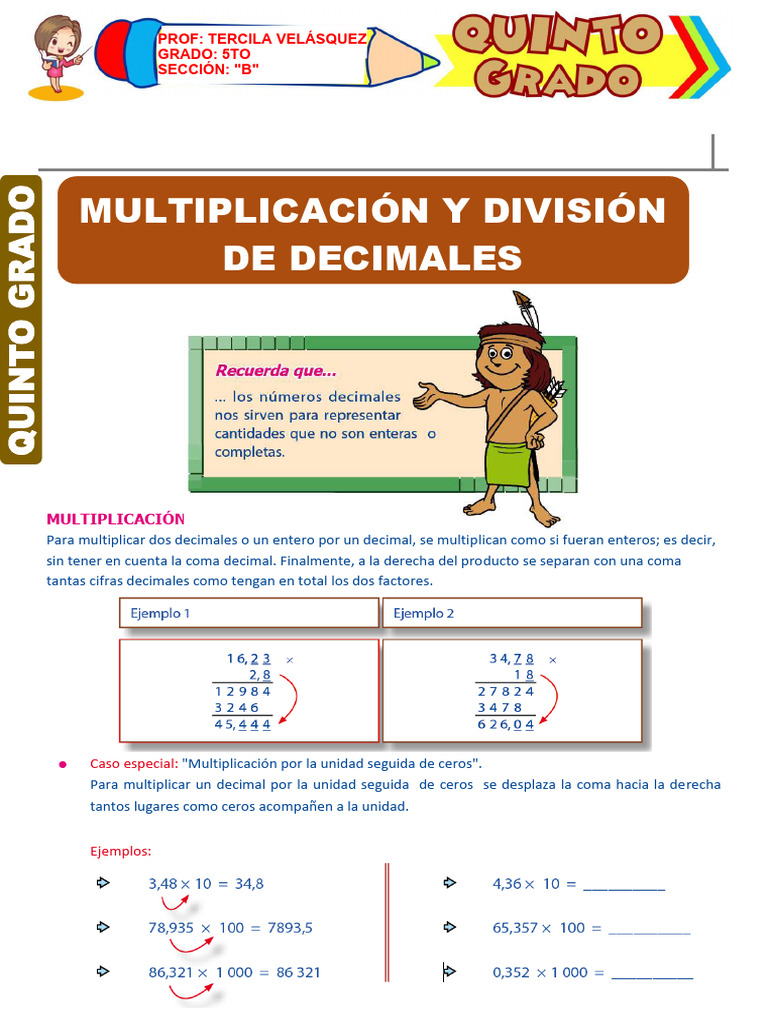 30multiplicacion y Division de Decimales para Quinto Grado de Primaria ...