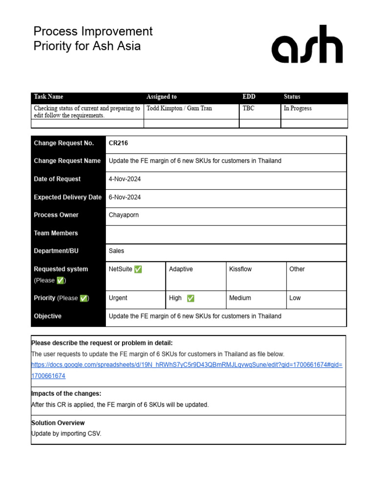 CR216 - Update The FE Margin of 6 New SKUs For Customers in Thailand | PDF | Information ...