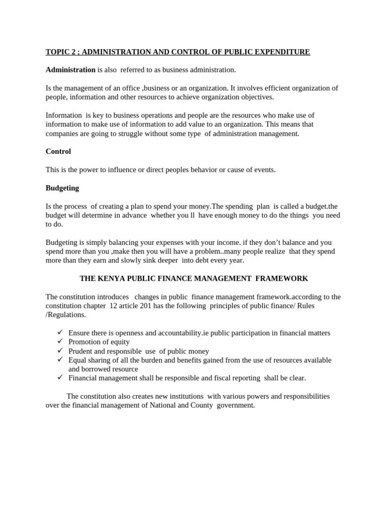 Topic 2 Administration and Control of Public Expenditure | PDF | Cost ...