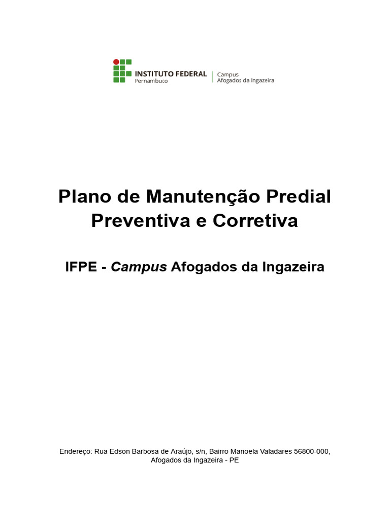 Plano de Manutencao Predial Preventiva e Corretiva 1 | PDF | Gestão de recursos humanos ...