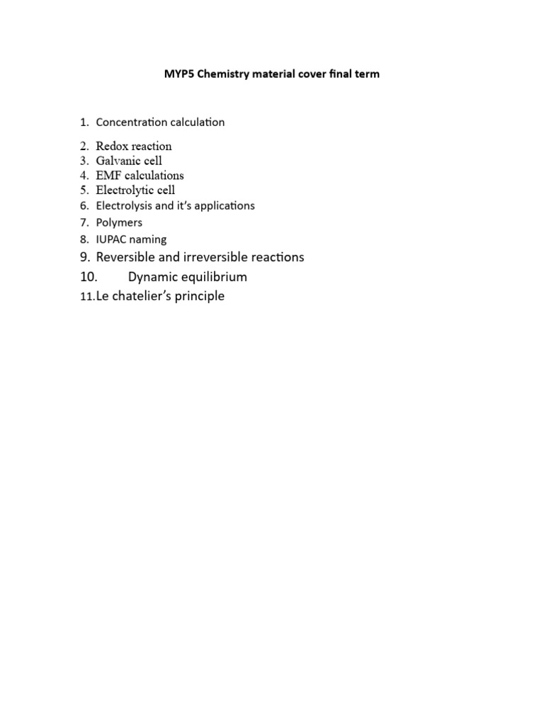 MYP5 Chemistry Material Cover Final Term | PDF