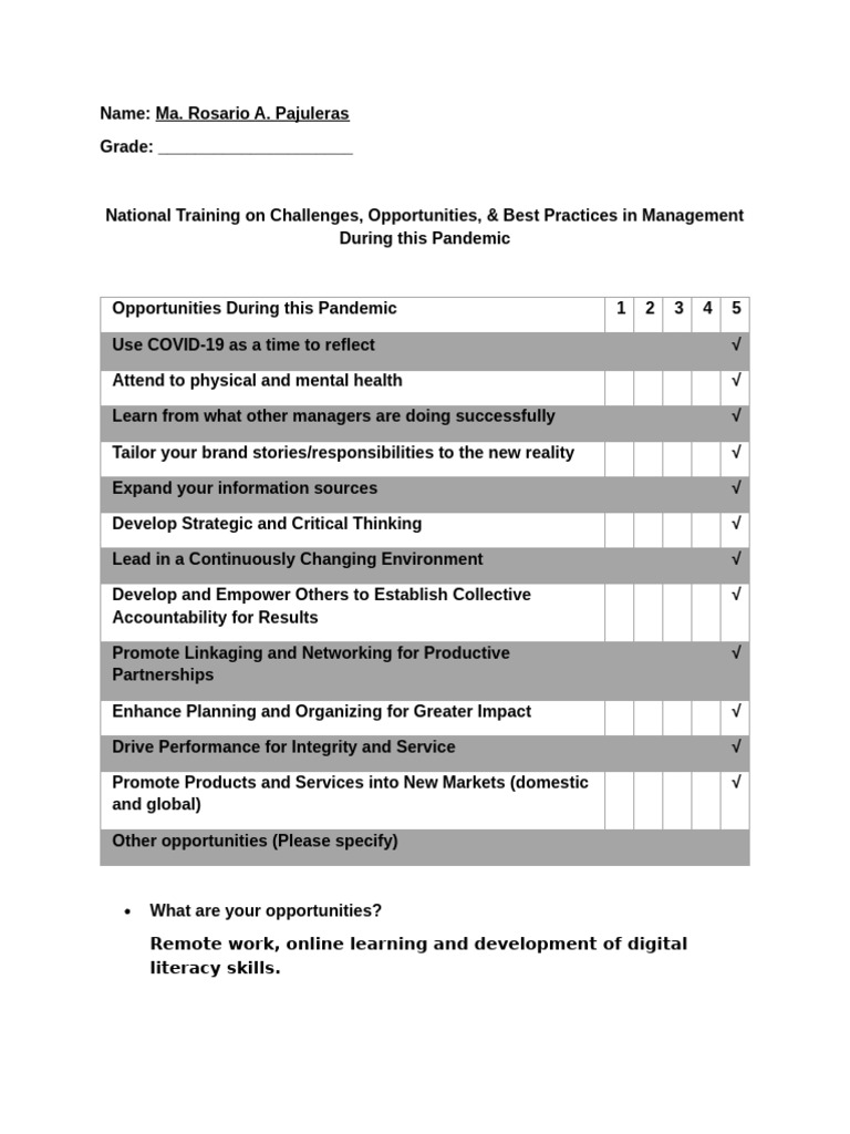 ASSESSMENT 4 National Training On Challenges, Opportunities, & Best ...