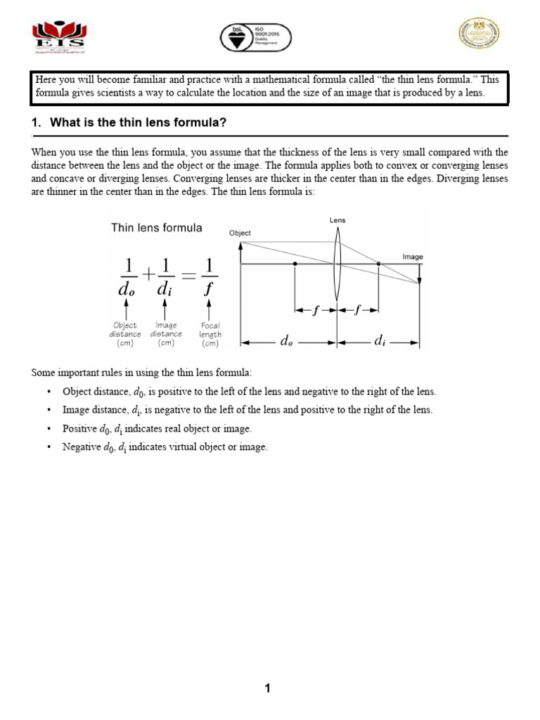 16 - Lens Equations Practice 1 | PDF | Lenses | Electromagnetic Radiation