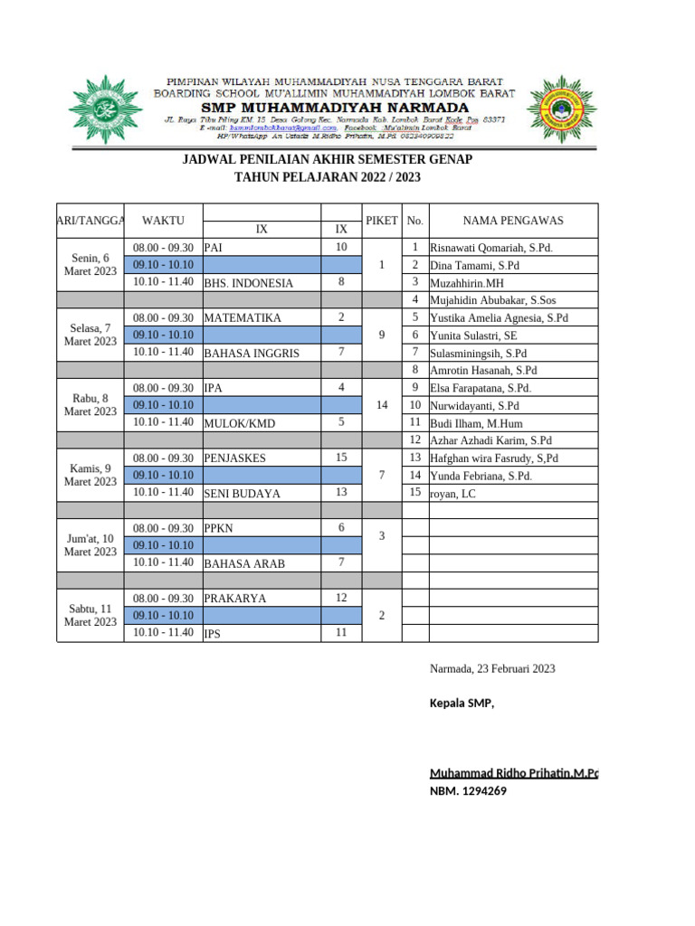 Jadwal Pts Ok Print | PDF | Semitic Words And Phrases