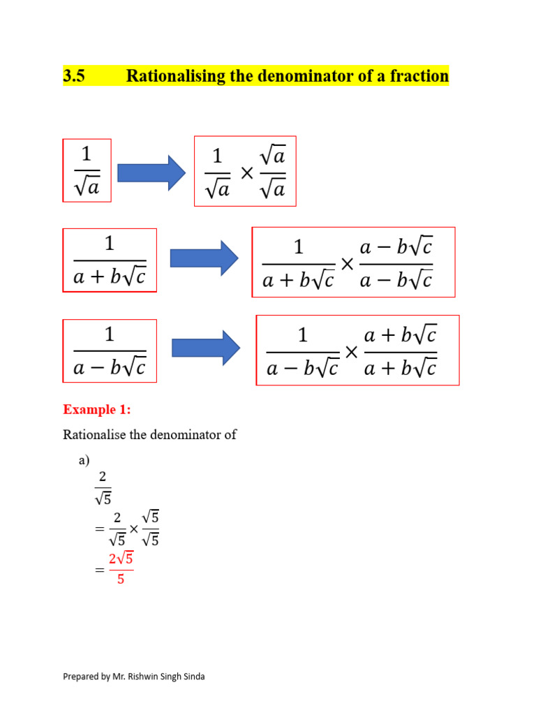 3 5 Rationalising The Denominator of Surd & 3 6 Solving Equations | PDF ...