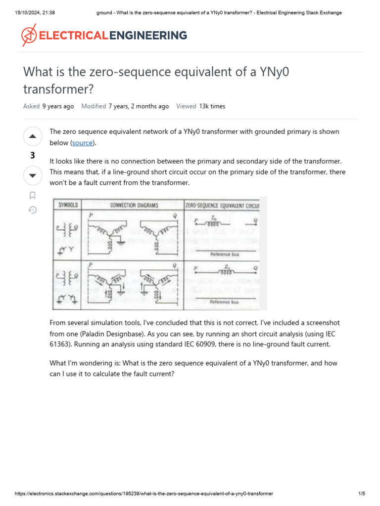 Ground - What Is The Zero-Sequence Equivalent of A YNy0 Transformer ...