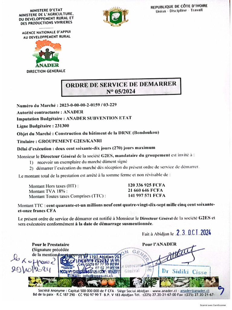 Ordre de Service de Demarrer | PDF