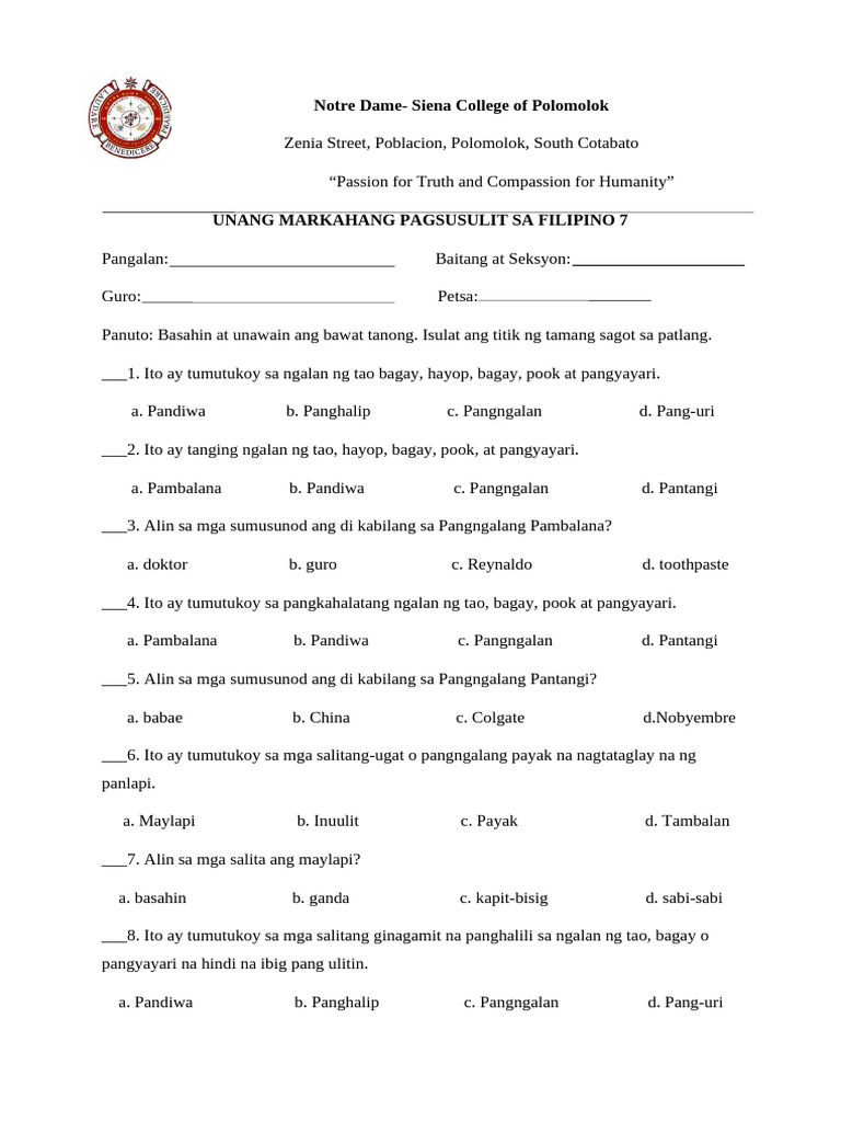 Exam Filipino | PDF