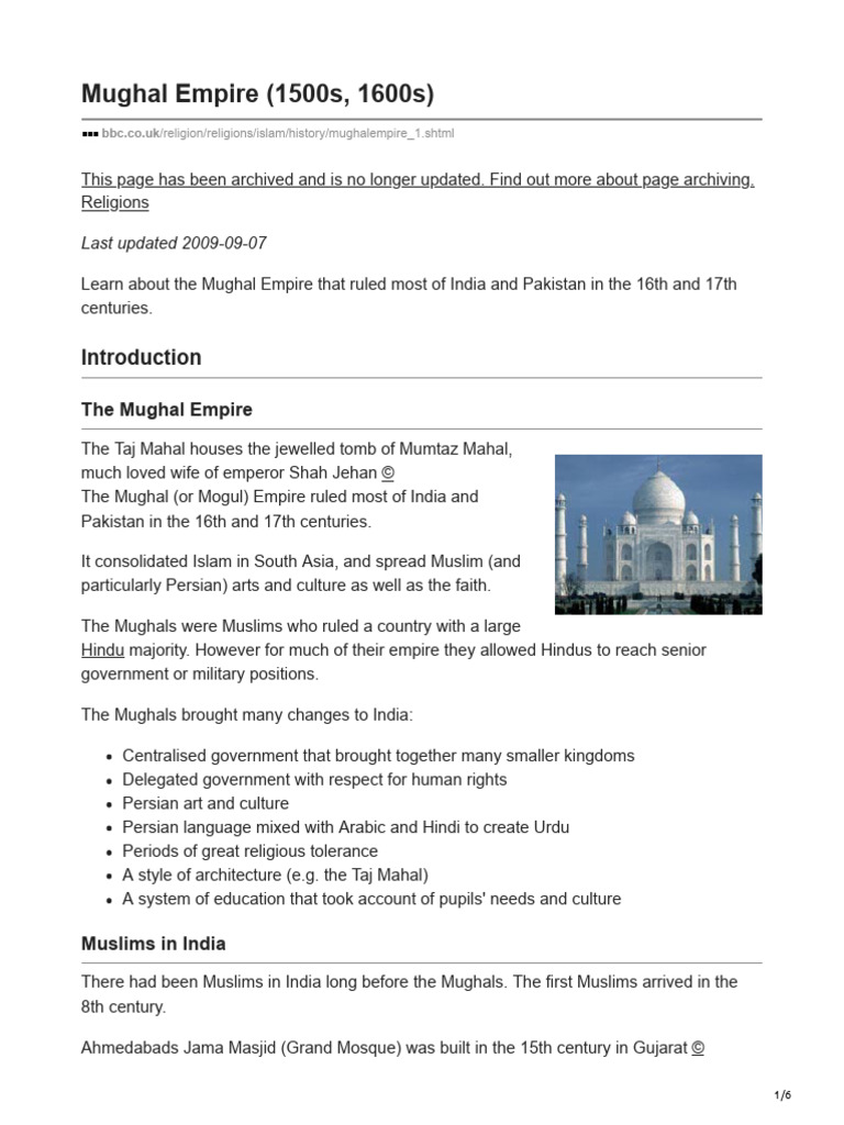Mughal Empire 1500s 1600s | PDF | Mughal Empire