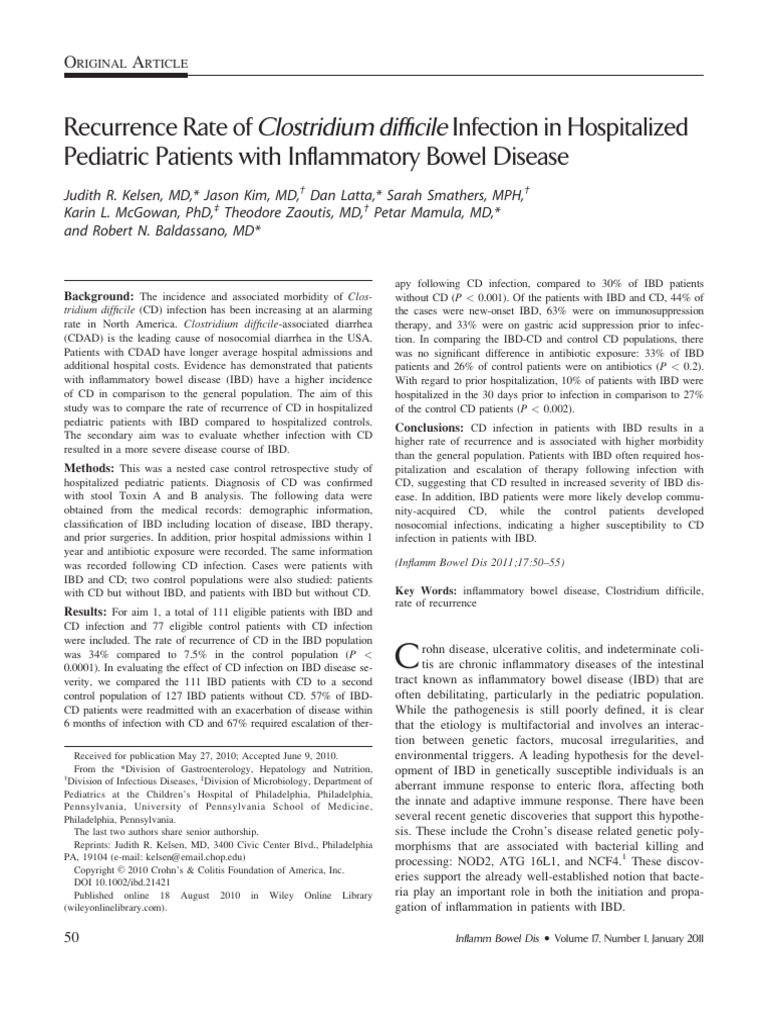 Recurrence Rate of Clostridium Difficile Infection in Hospitalized ...