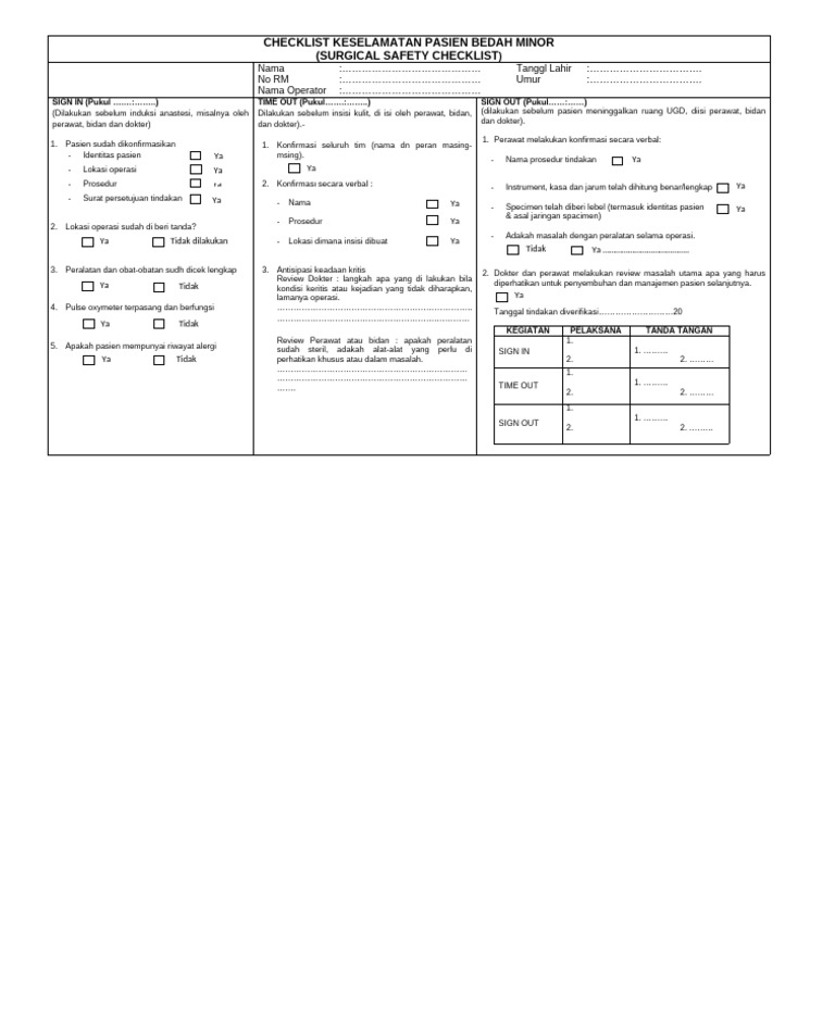 Checklist Keselamatan Bedah Minor | PDF
