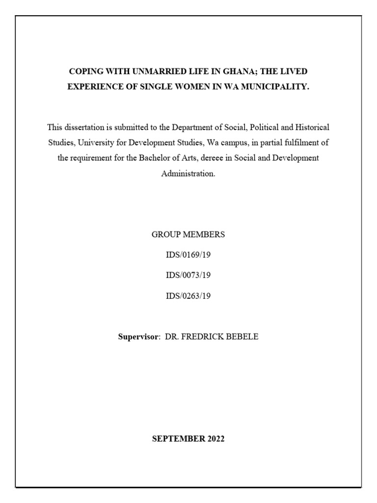COPING WITH UNMARRIED LIFE IN Ghana | PDF | Sampling (Statistics ...