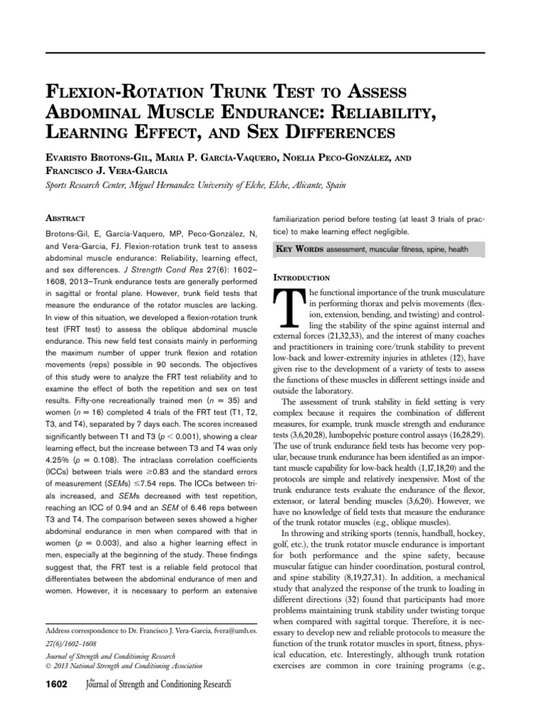 Flexion Rotation Trunk Test To Assess Abdominal.19 | PDF | Anatomical ...