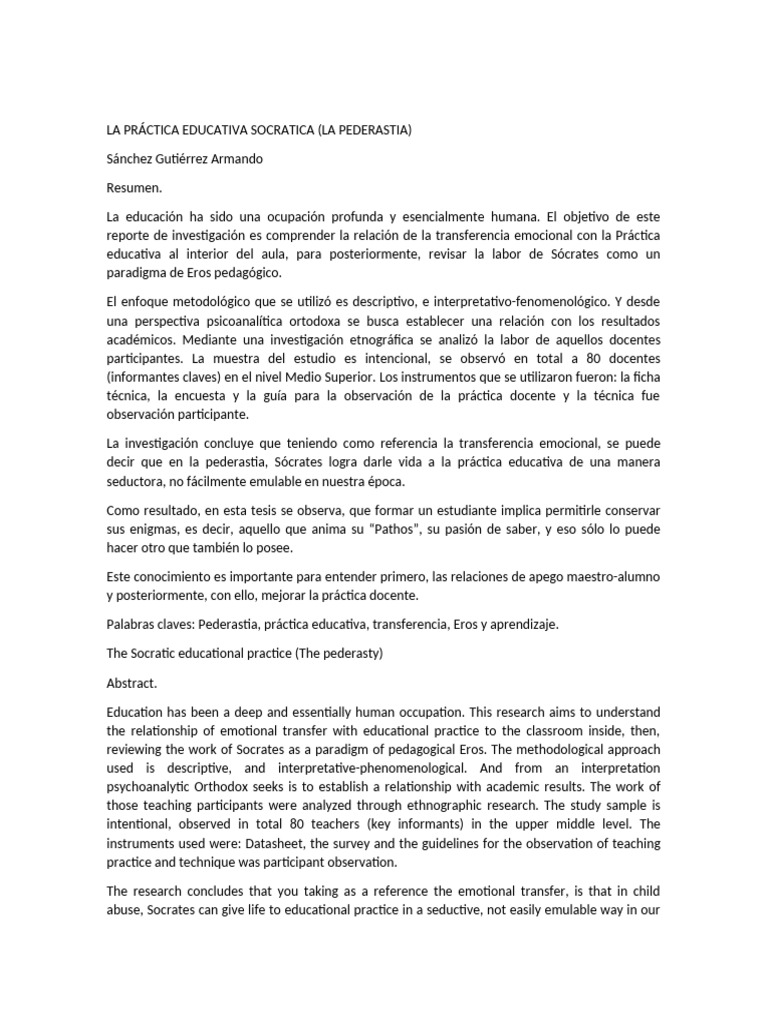 La Práctica Educativa Socratica | PDF | Psicoanálisis | Sócrates