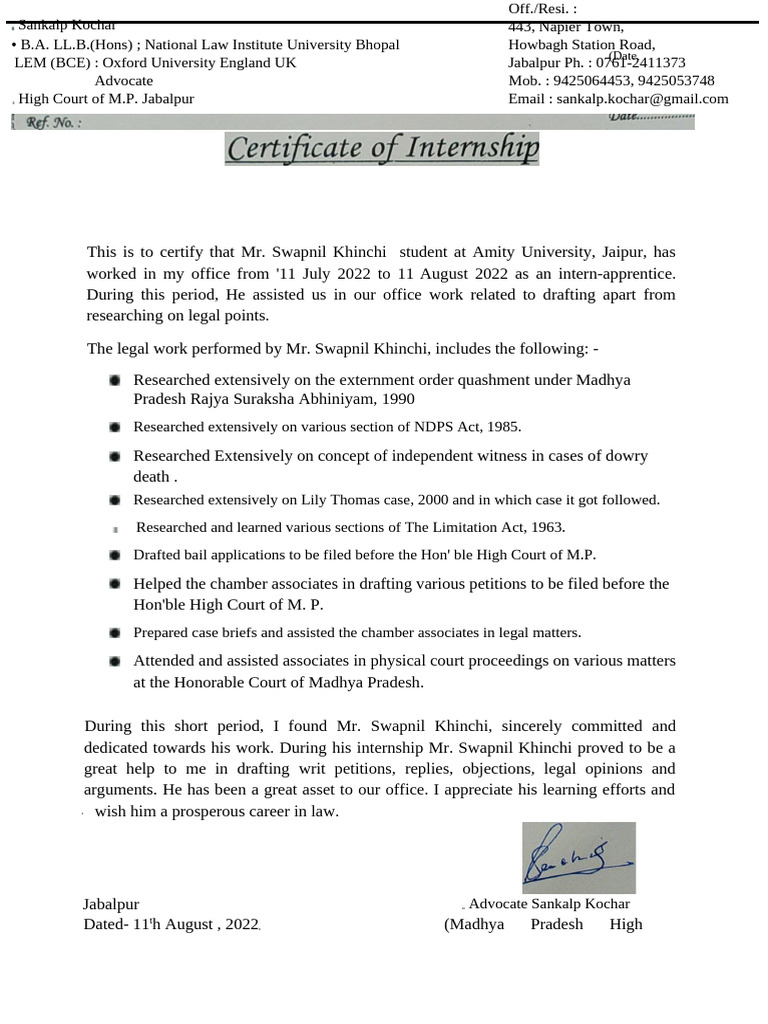 Offline Internship - Sankalp Kochar | PDF | Courts | Judiciaries