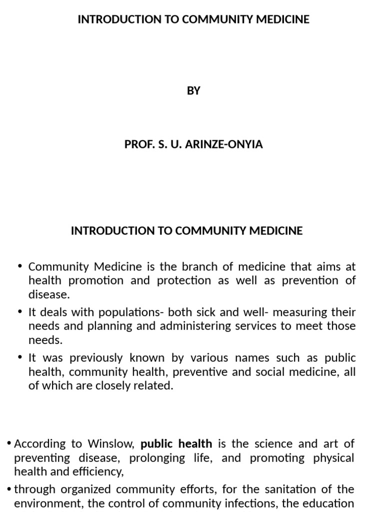 Introduction to Community Medicine | PDF | Public Health | Preventive ...